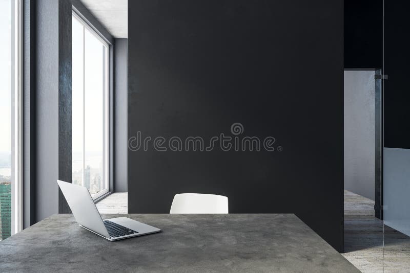 Modern Office with Laptop and Copyspace Stock Illustration ...