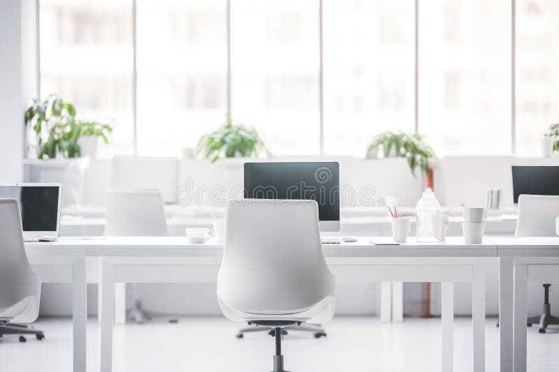 A Modern Office with a Large Desks and Several Chairs Stock ...