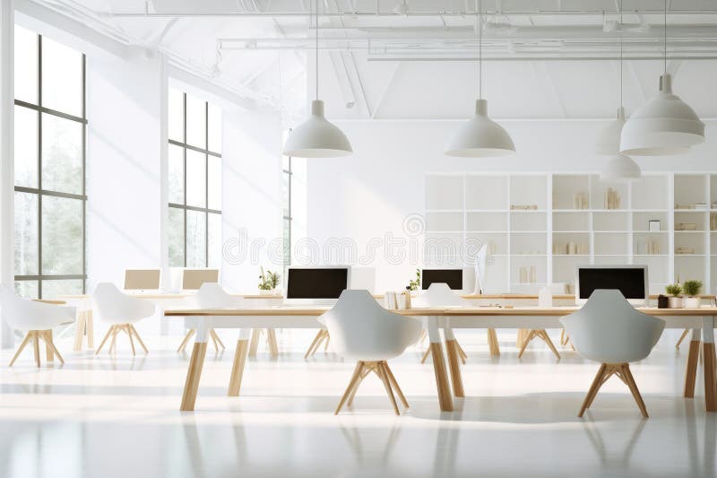 A Modern Office with a Large Desks and Several Chairs Stock ...