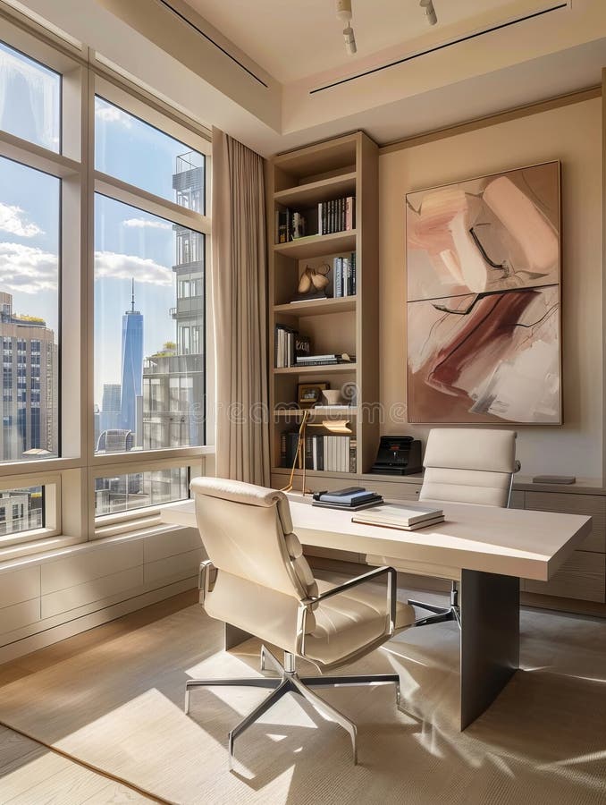 A Modern Office with Large Windows and a View of the City Stock Image ...