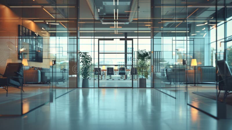 Modern Office Layout with Glass Partitions for Transparency and ...
