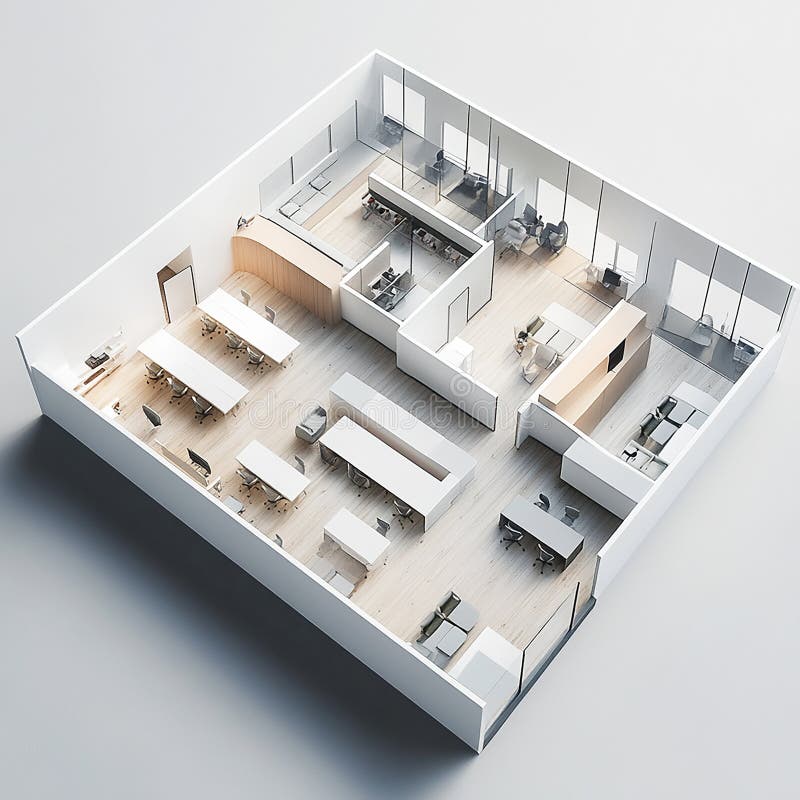 Modern Office Layout with Open Spaces and Collaborative Work Areas ...