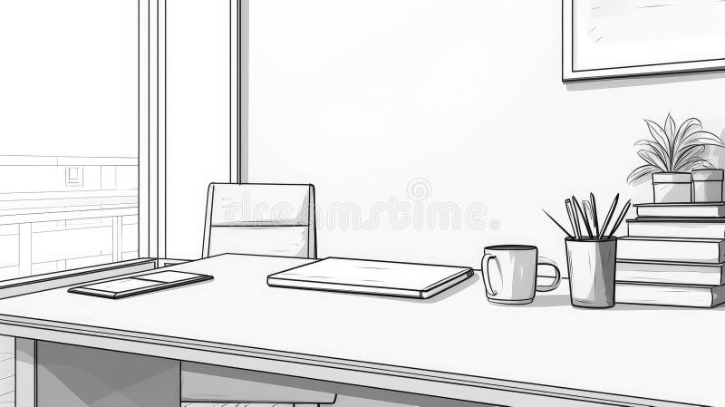 Modern office line drawing stock illustration. Illustration of precise ...