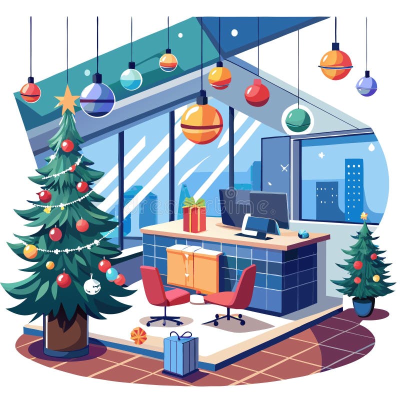 Modern Office Lobby with Christmas Decorations Baubles Gifts Tree ...