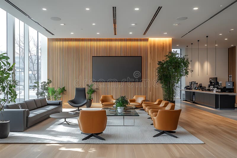 Modern Office Lobby Design with Comfortable Seating Stock Illustration ...