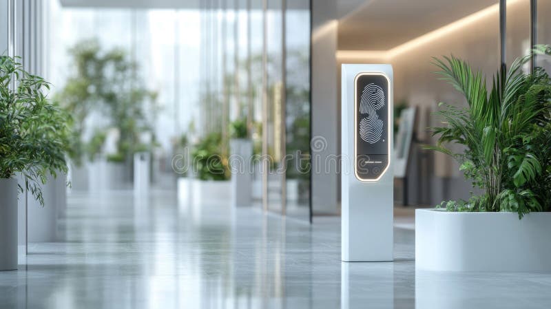 Modern Office Lobby with Digital Signage and Indoor Greenery Stock ...