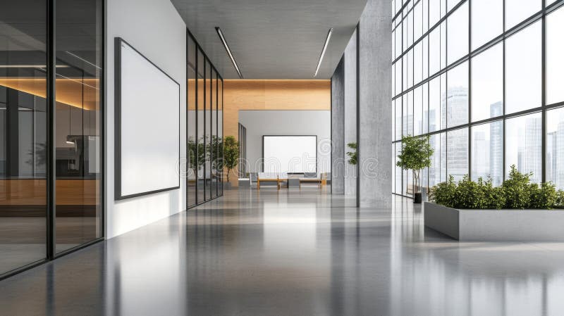 Modern Office Lobby Interior with City View Stock Illustration ...