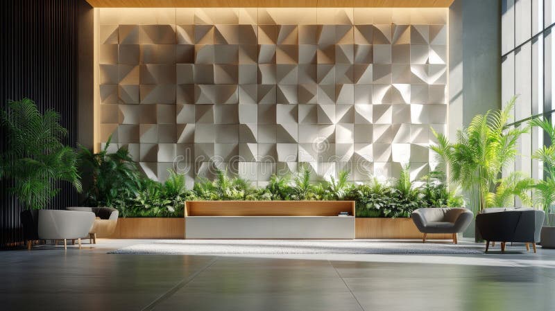 Modern Office Lobby Interior Design with Geometric Wall Panel Stock ...