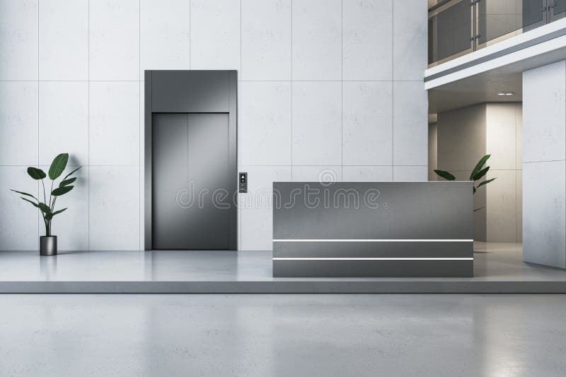 Modern Office Lobby Interior with Elevator and Reception Desk ...