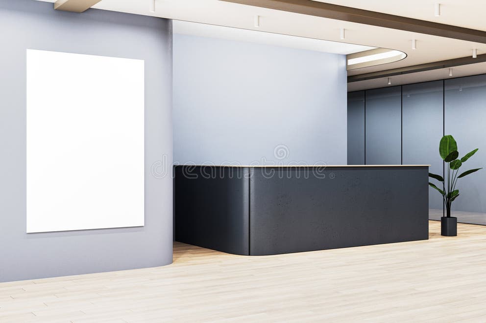 Modern Office Lobby Interior with Empty Mock Up Banner and Black ...