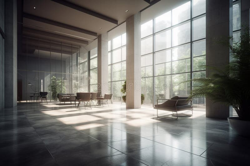 Modern Office Lobby Interior with Furniture and Daylight. 3D Rendering ...