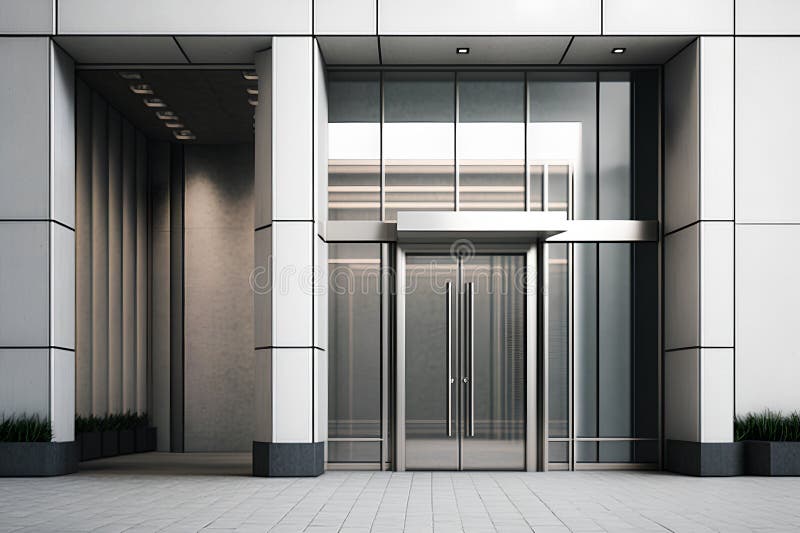 Modern Office Lobby Interior with Glass Doors. Mock Up, 3D Rendering ...