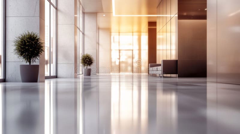 Modern Office Lobby Interior with Warm Lighting Stock Illustration ...
