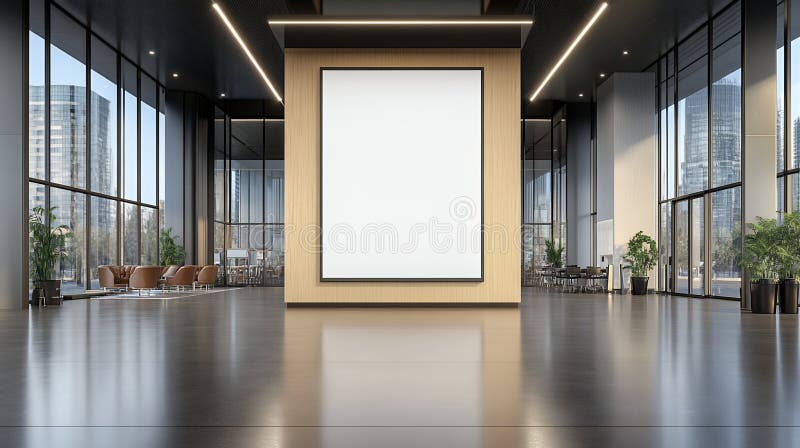 Modern Office Lobby with Large Blank Poster Mockup Spacious Interior ...