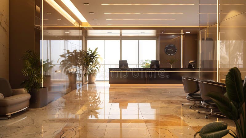 A Modern Office Lobby with Marble Floors and Glass Walls Stock Image ...