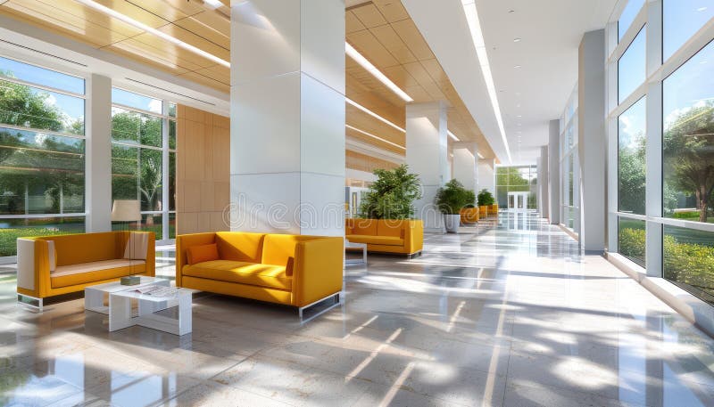 Modern Office Lobby with Natural Light and Comfortable Seating, a ...