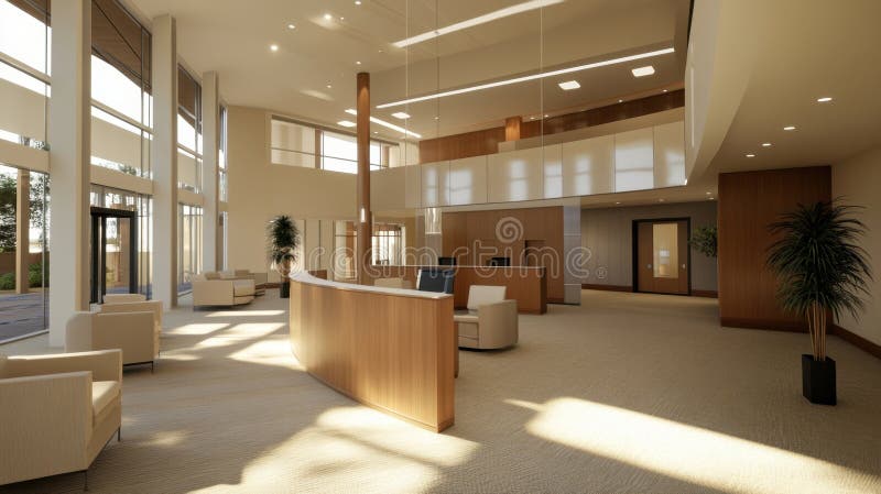 Modern Office Lobby with Natural Lighting and Contemporary Design Stock ...