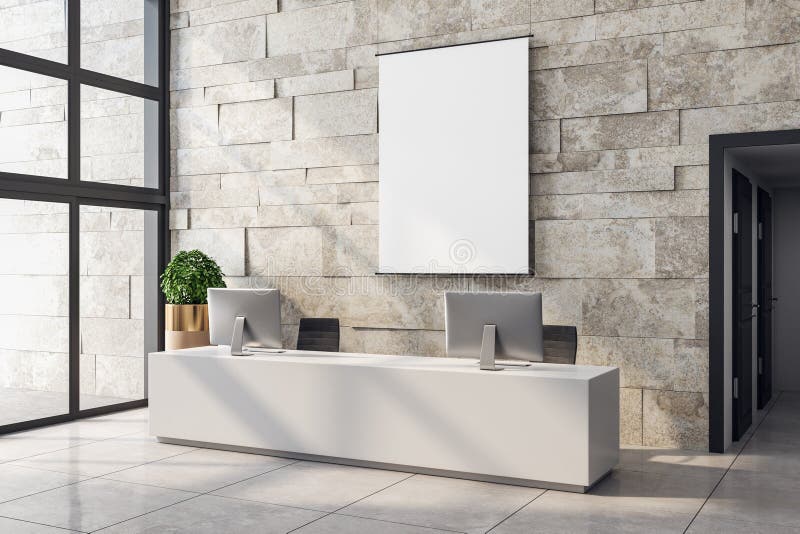 Modern Office Lobby with Poster Stock Illustration - Illustration of ...