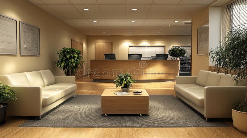 Modern Office Lobby with Reception Desk and Comfortable Seating Stock ...