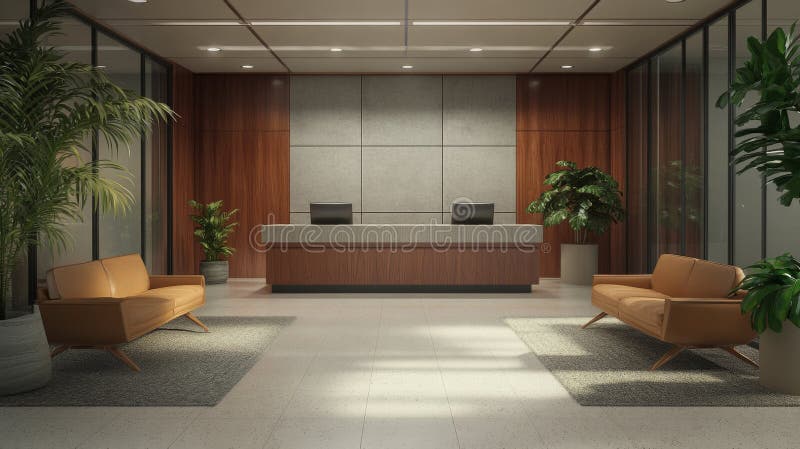 Modern Office Lobby with Reception Desk and Lounge Seating Stock ...