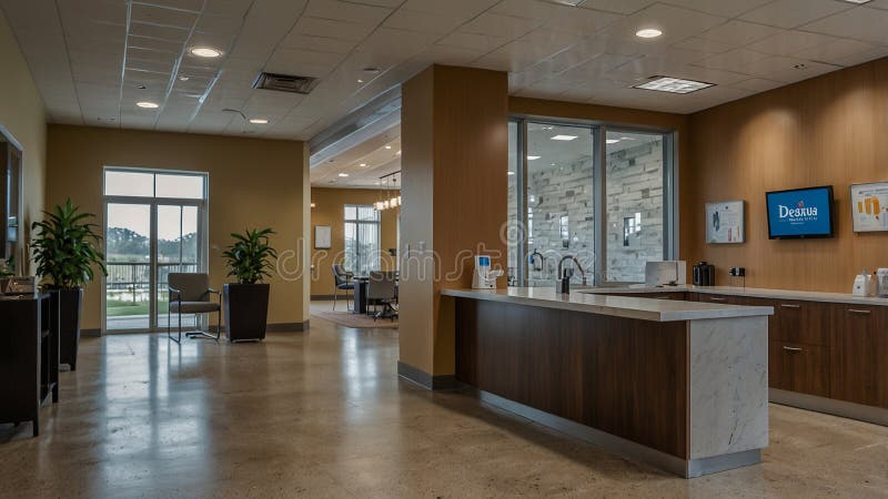 Modern Office Lobby with Warm Lighting Stock Illustration ...