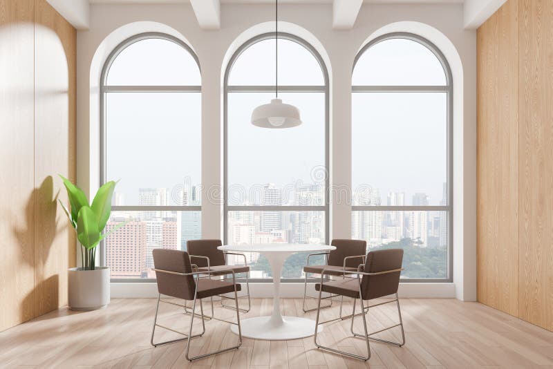 Modern Office Loft with Large Windows and City View. 3D Rendering Stock ...