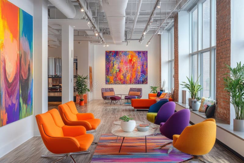 Vibrant Artwork Hangs in the Living Room Featuring a Black Sofa and ...