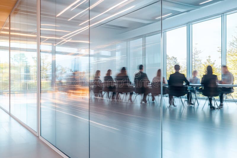Modern Office Meeting Abstract Reflection Glass Wall Bright Natural ...