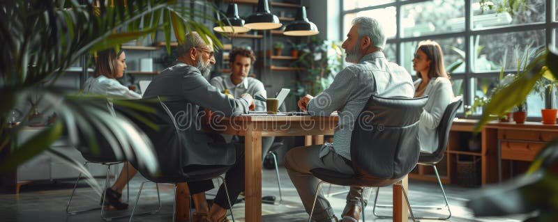Modern Office Meeting with Diverse Team Collaborating in Bright Green ...