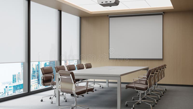 Modern Office Meeting Room Interior with Leather Chairs, Projector ...
