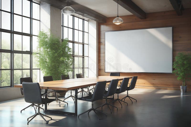 Modern Office Meeting Space with Large Screen for Collaborative Work ...