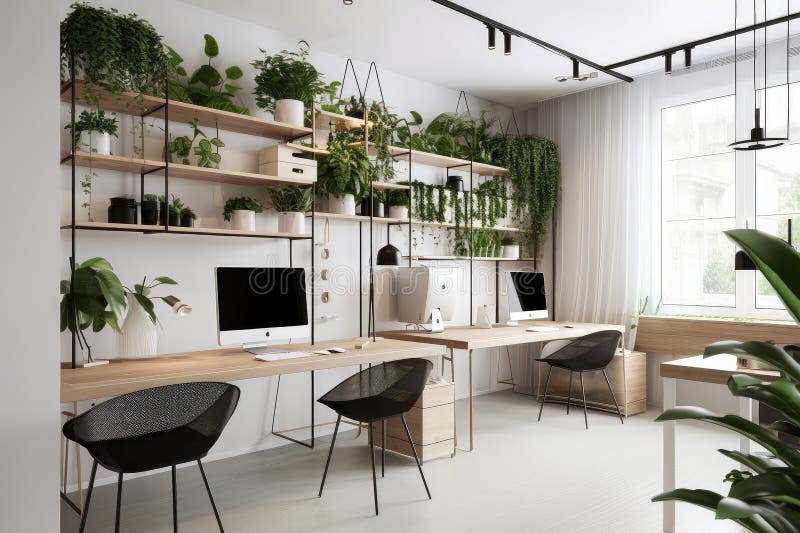 Modern Office, with Minimalist Decor and Plants for Greenery Stock ...