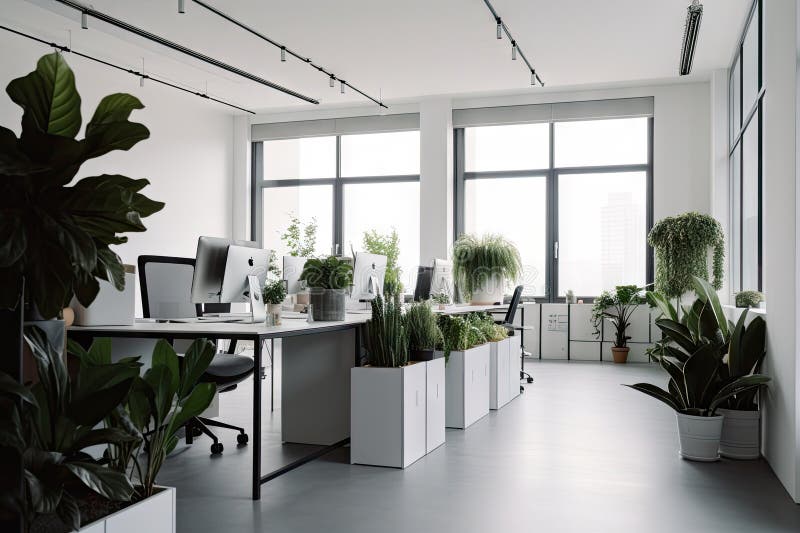 Modern Office, with Minimalist Decor and Plants for Greenery Stock ...