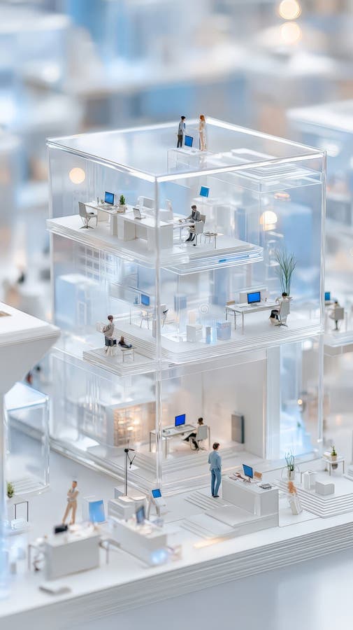 Modern Office Model with Diverse Employees and Open Workspace Design ...