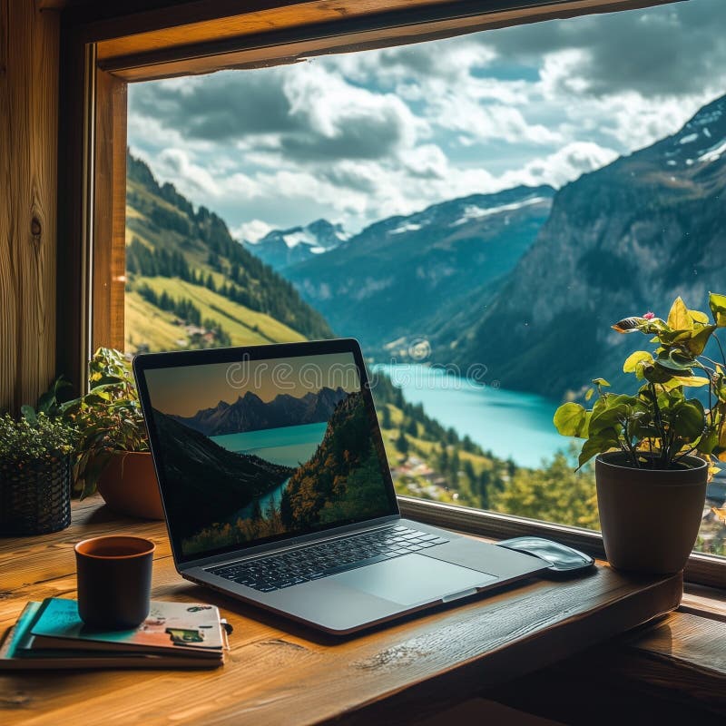 Modern Office with a Mountain View a Productive Atmosphere Stock ...