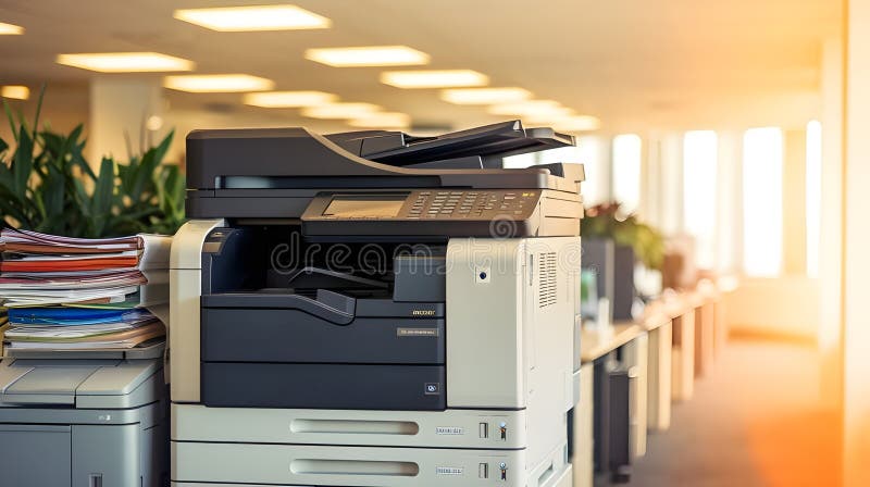 Modern Office Multifunction Printer with Document Stack Stock ...