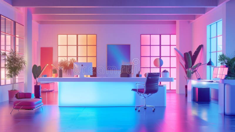 Modern Office with Neon Lights at Night Ai Generated Stock Image ...