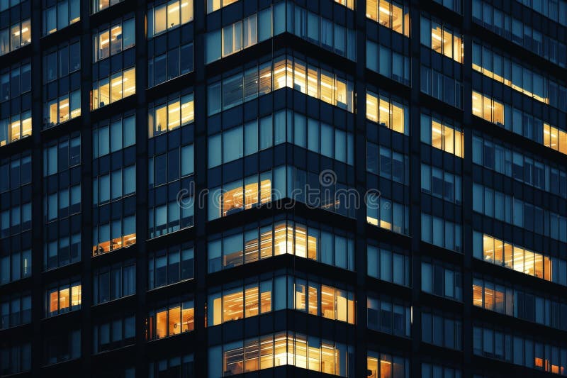 Modern Office with Night Time Illumination and Shadows, Business People ...