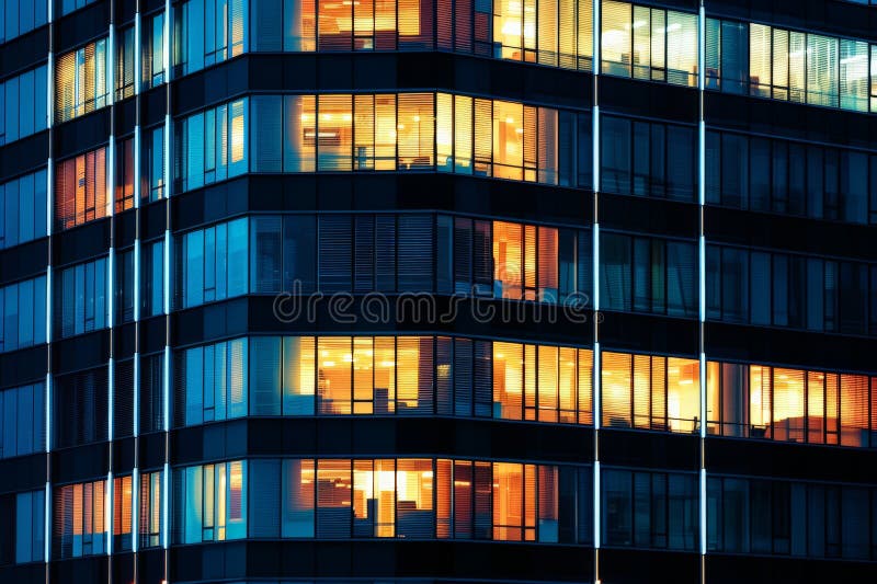 Modern Office with Night Time Illumination and Shadows, Business People ...