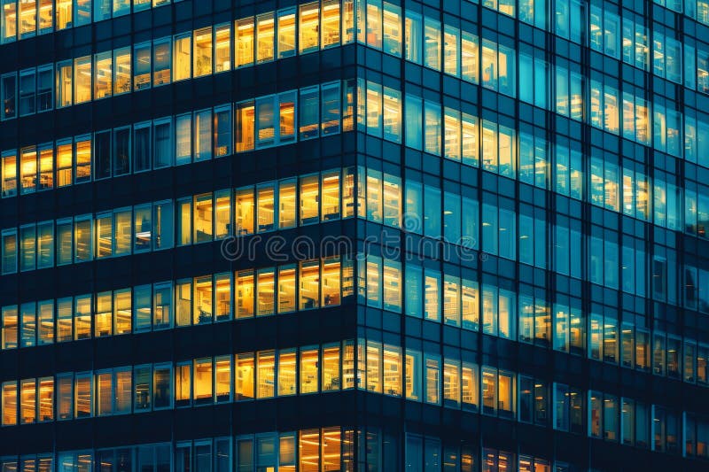 Modern Office with Night Time Illumination and Shadows, Business People ...