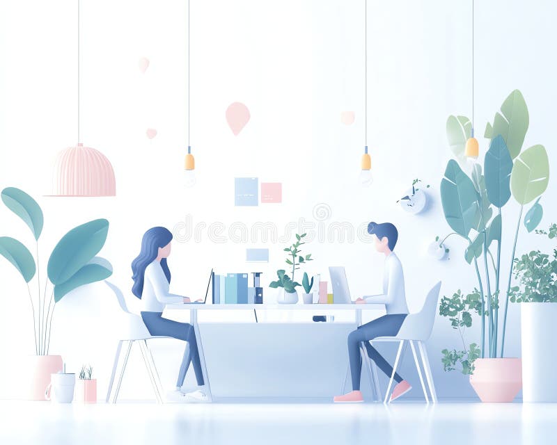 A Modern Office, One Side Collaborating and Sharing Ideas, the Other ...