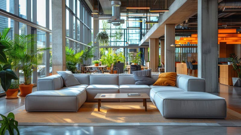 Modern Bright Office with an Open, Collaborative Space, Shared Tables ...