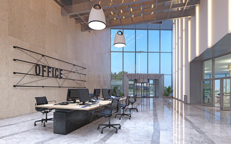 Modern Office with Open Space Stock Illustration - Illustration of ...