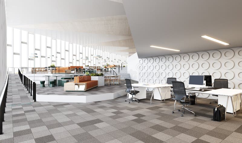 Modern Office with Open Space Stock Illustration - Illustration of ...