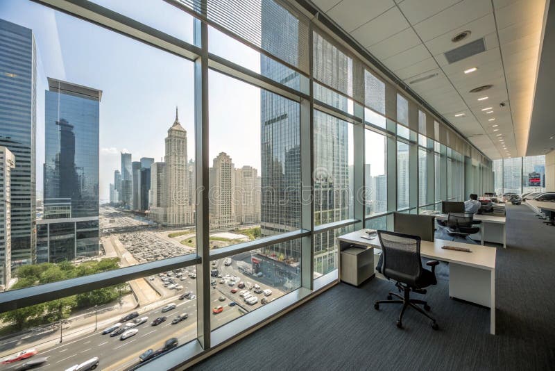 Modern Office with Open Space and City View Stock Illustration ...