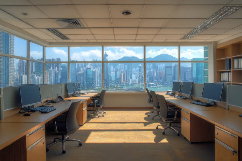 Modern Office with a Panoramic City View Offering a Bright and ...