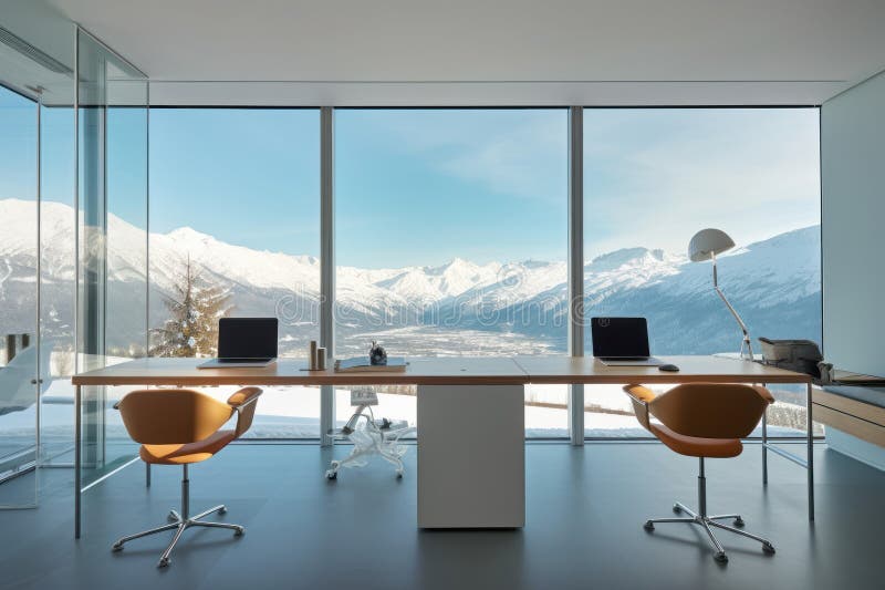 Modern Office with Panoramic Mountain Views. Generative AI Stock Photo ...