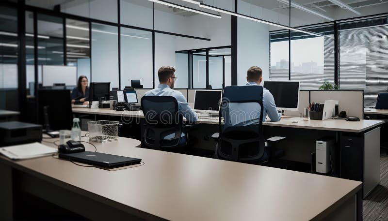 Modern Office with People Working on Computer Table in Open Space ...