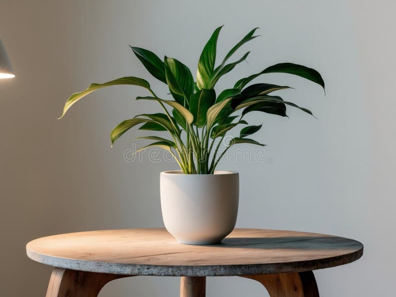 Modern Office Plant Potted on Wooden Table. Stock Photo - Image of ...