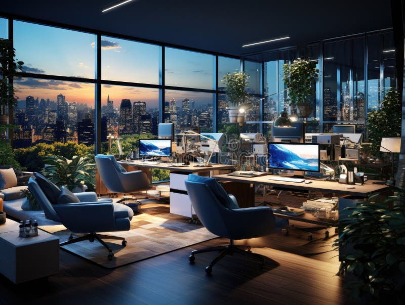 Modern Office with Plants for a Refreshing and Productive Workspace ...